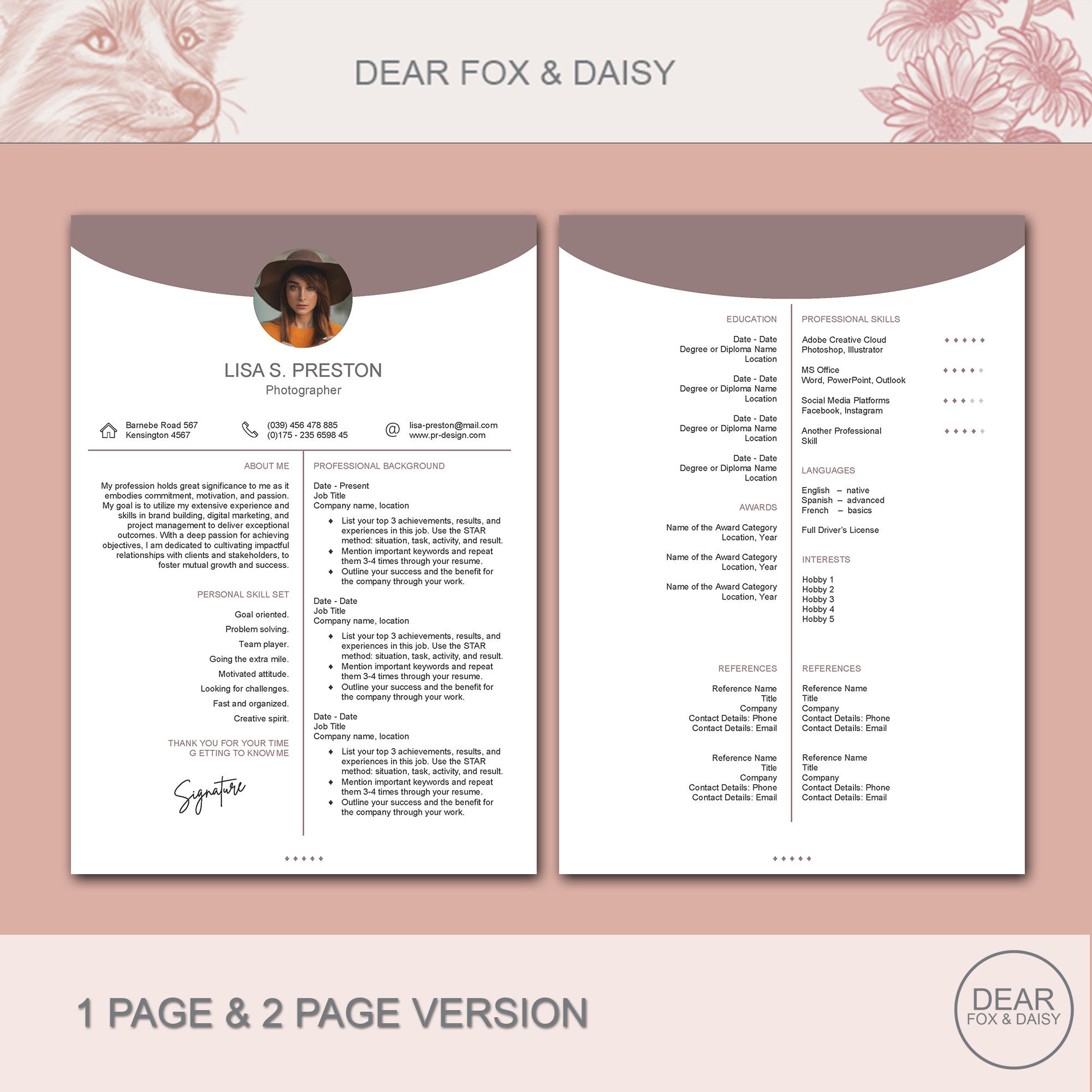 Modern CV Resume Design Word Template Professional - Etsy
