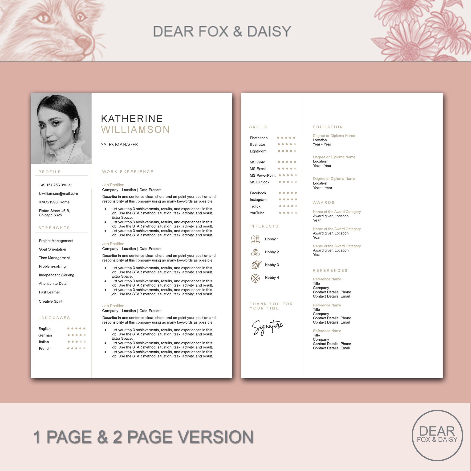 Clear & Modern Resume Template Word Professional Curriculum - Etsy