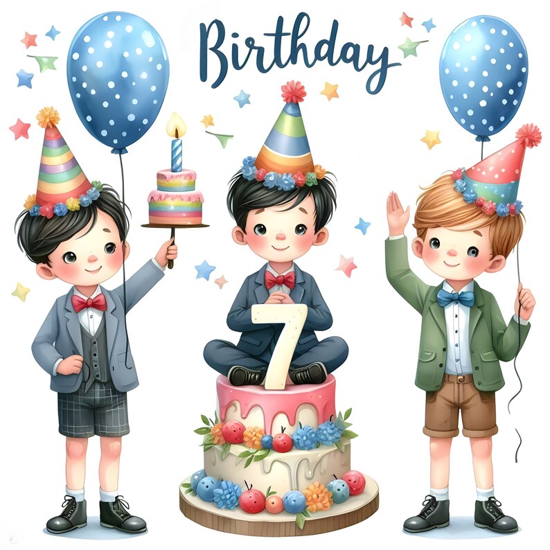 Watercolor Birthday Kids Clipart , 10 High-quality Pngs for Birthday ...