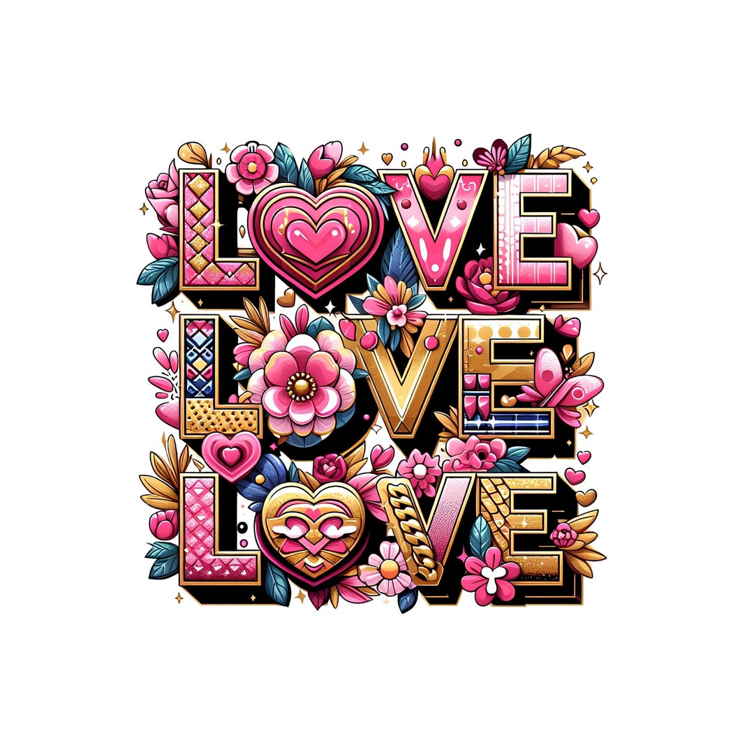 FLORAL HEART Design Love Text CLIPART, Pink and Gold Botanical Elegant ...