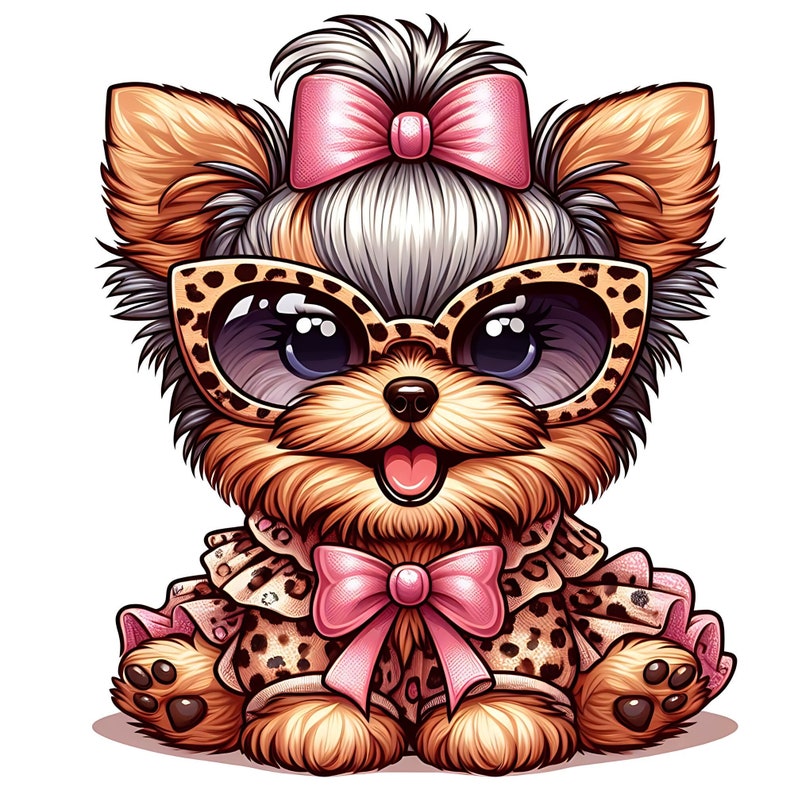 8 Cute Dog Clip Art PNG Leopard Print Bow Baby Animal Clipart Set PNG ...