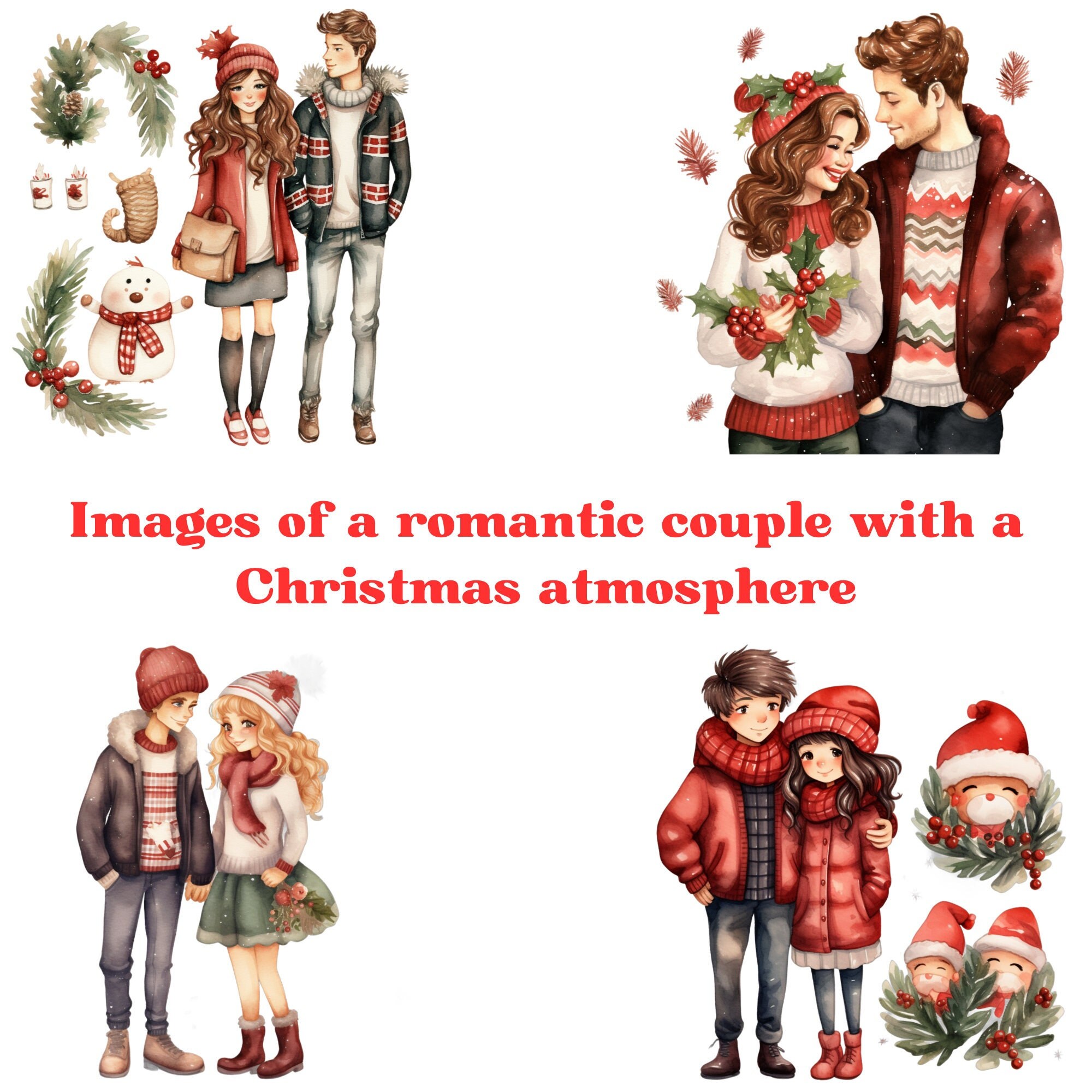 A Cozy Christmas Clipart, Romantic Couple Clipart, Winter Couple ...