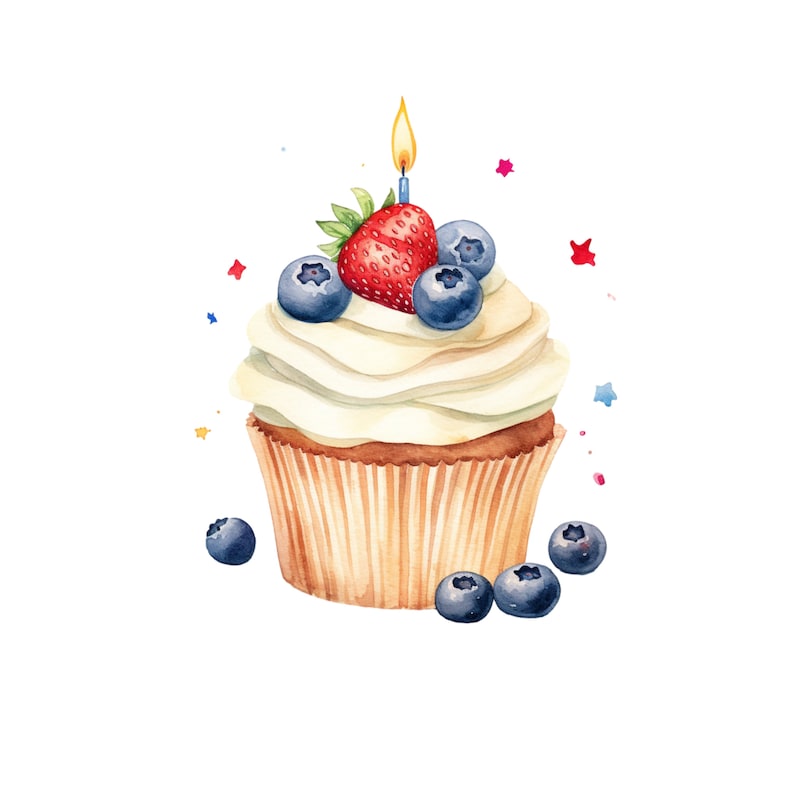 Watercolor Birthday Cupcakes Clipart - 8 PNG Pack, High-quality Digital ...