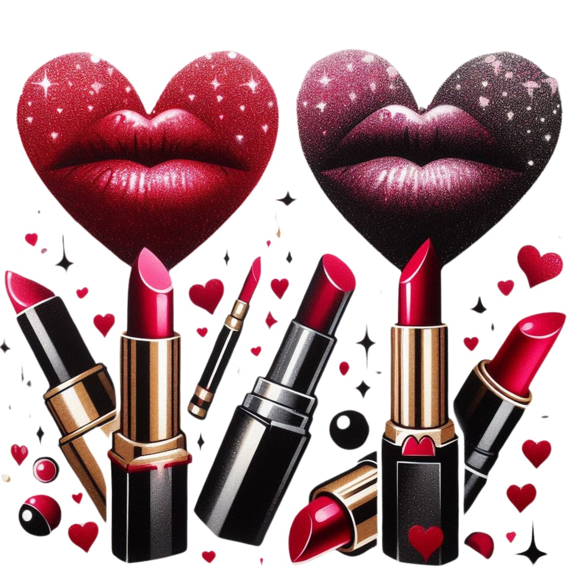 9 Adorable Watercolor Heart Lipstick Clipart Printable PNG Files ...