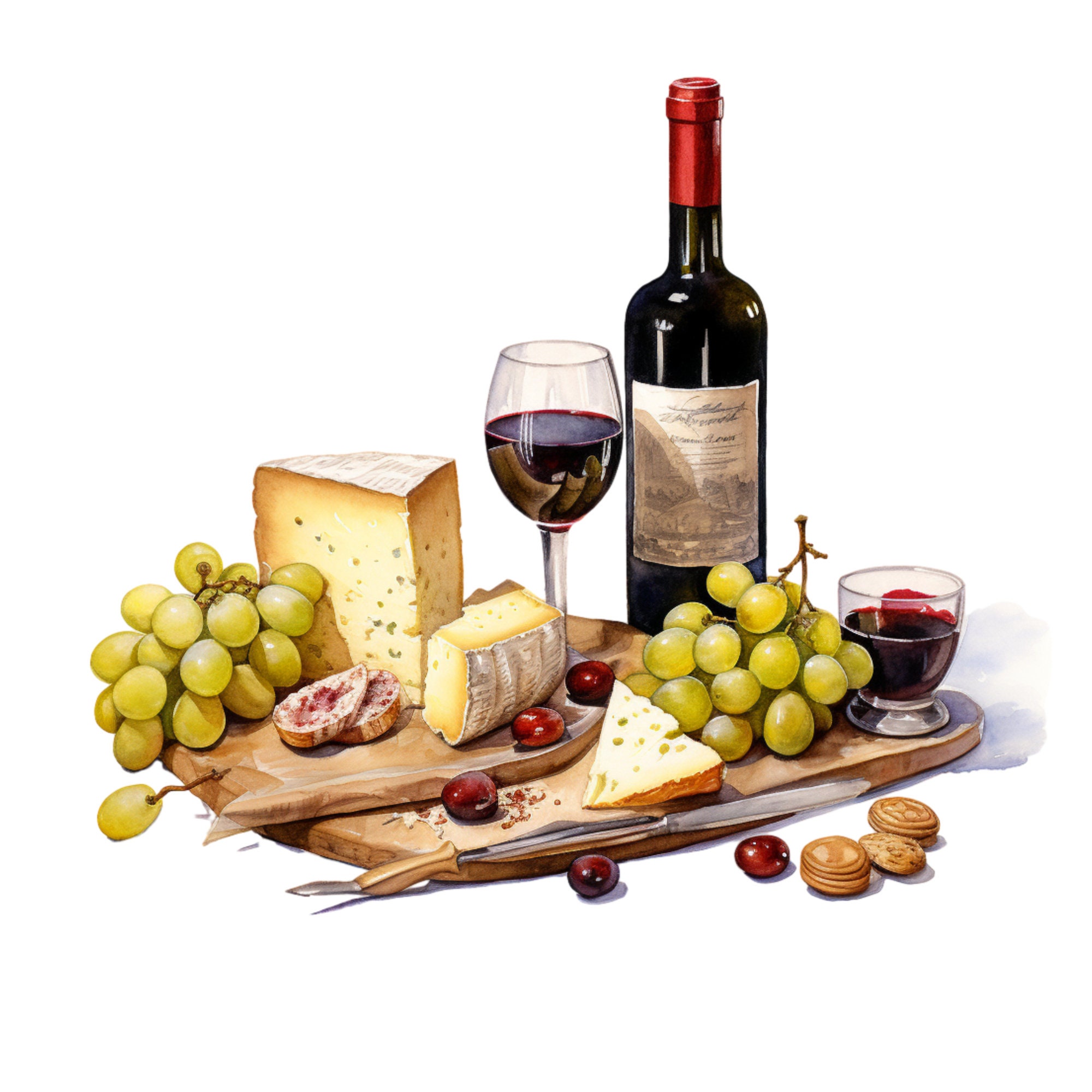 Watercolor Wine and Cheese Clipart Set, 8 High-res Pngs, Perfect for ...