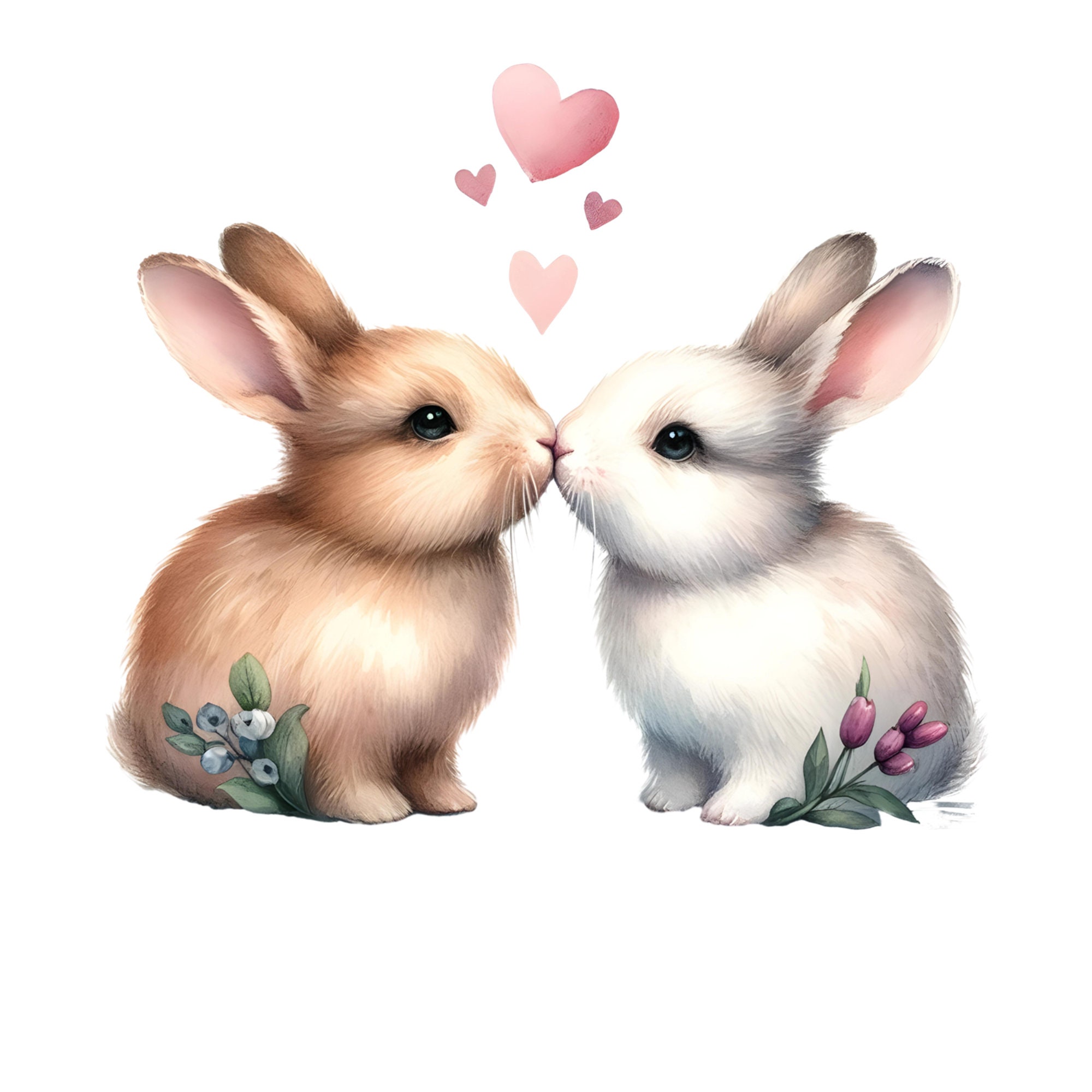 Love Bunny Rabbit Couple Watercolor Clip Art 8 High-quality PNG ...