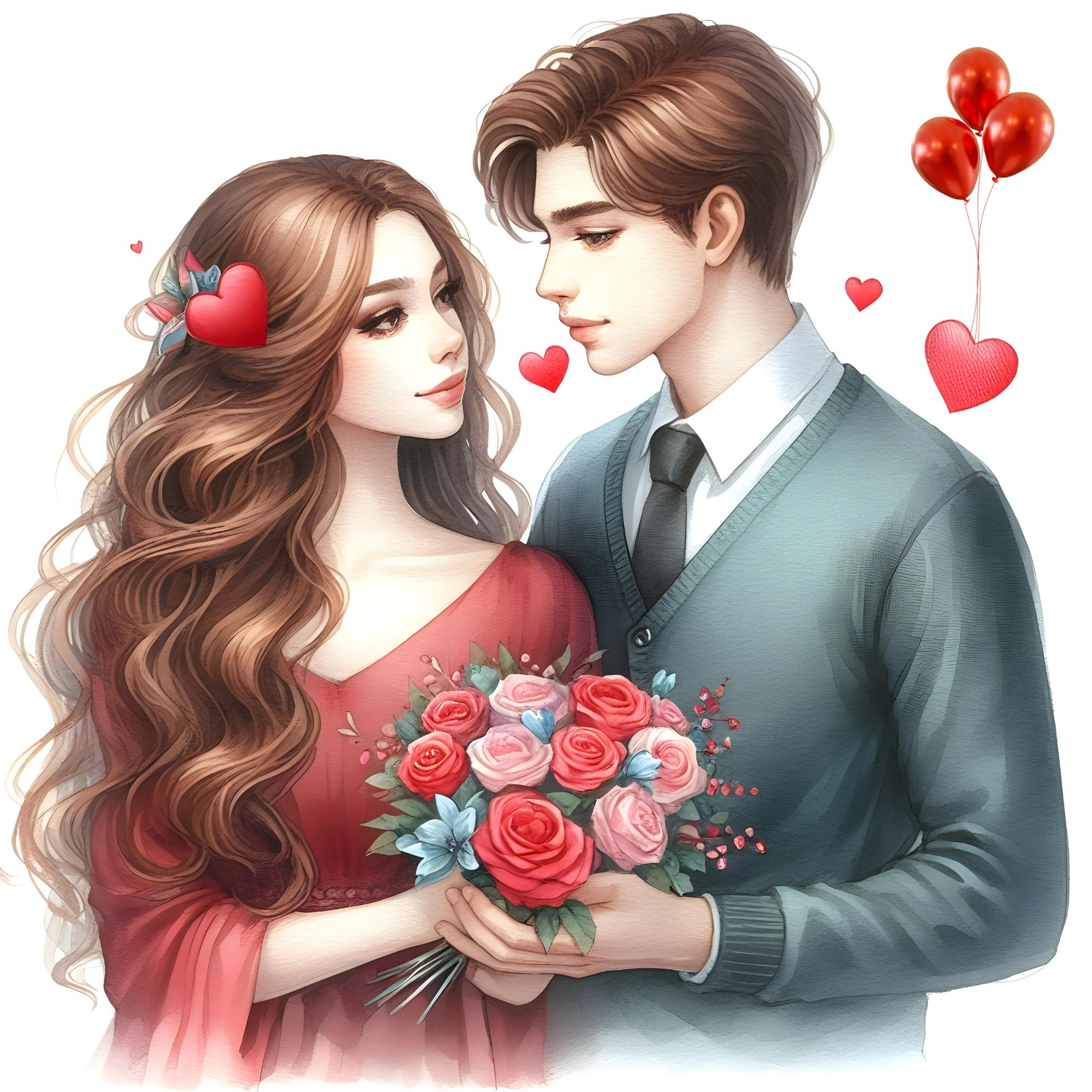 VALENTINES Day WATERCOLOR 10 CLIPART Bundle, Red Roses Bouquet, Heart ...