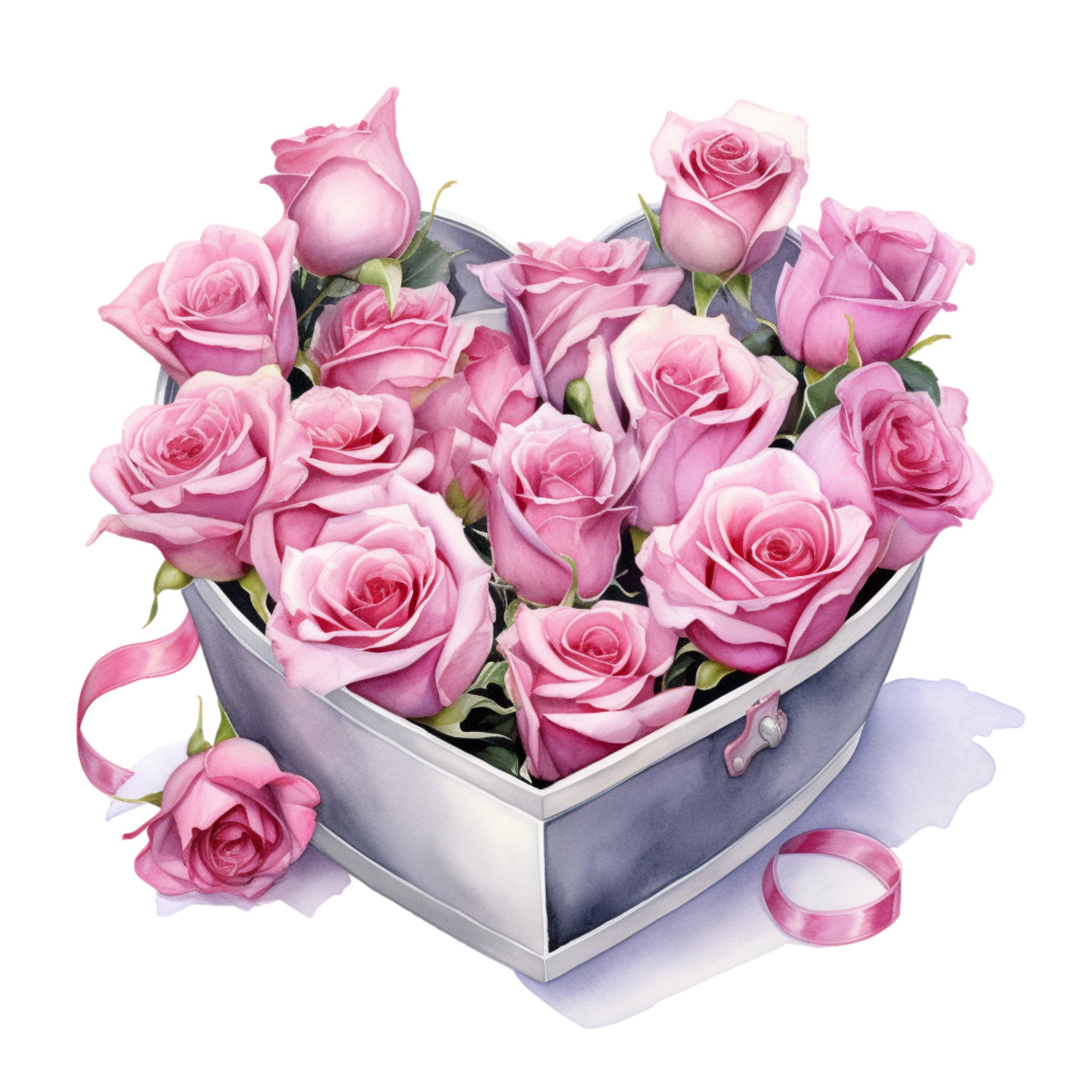 Valentine's Day Watercolor Clipart 8 Romantic Rose Heart Pngs, High ...