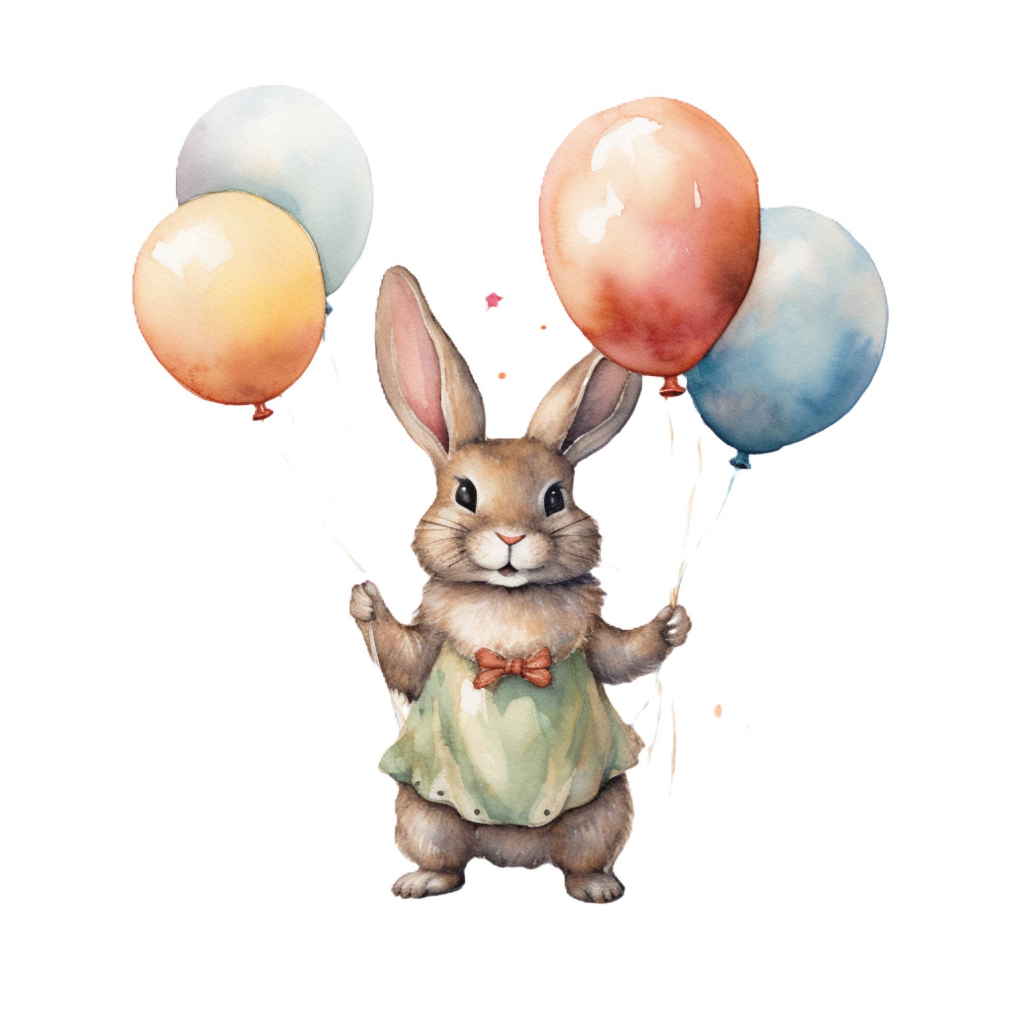 Adorable Bunny With Balloon Clipart - 8 Watercolor Printable, Digital ...
