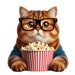 10 Cute Cat With Sunglasses & Popcorn Box Clipart Watercolor Digital ...