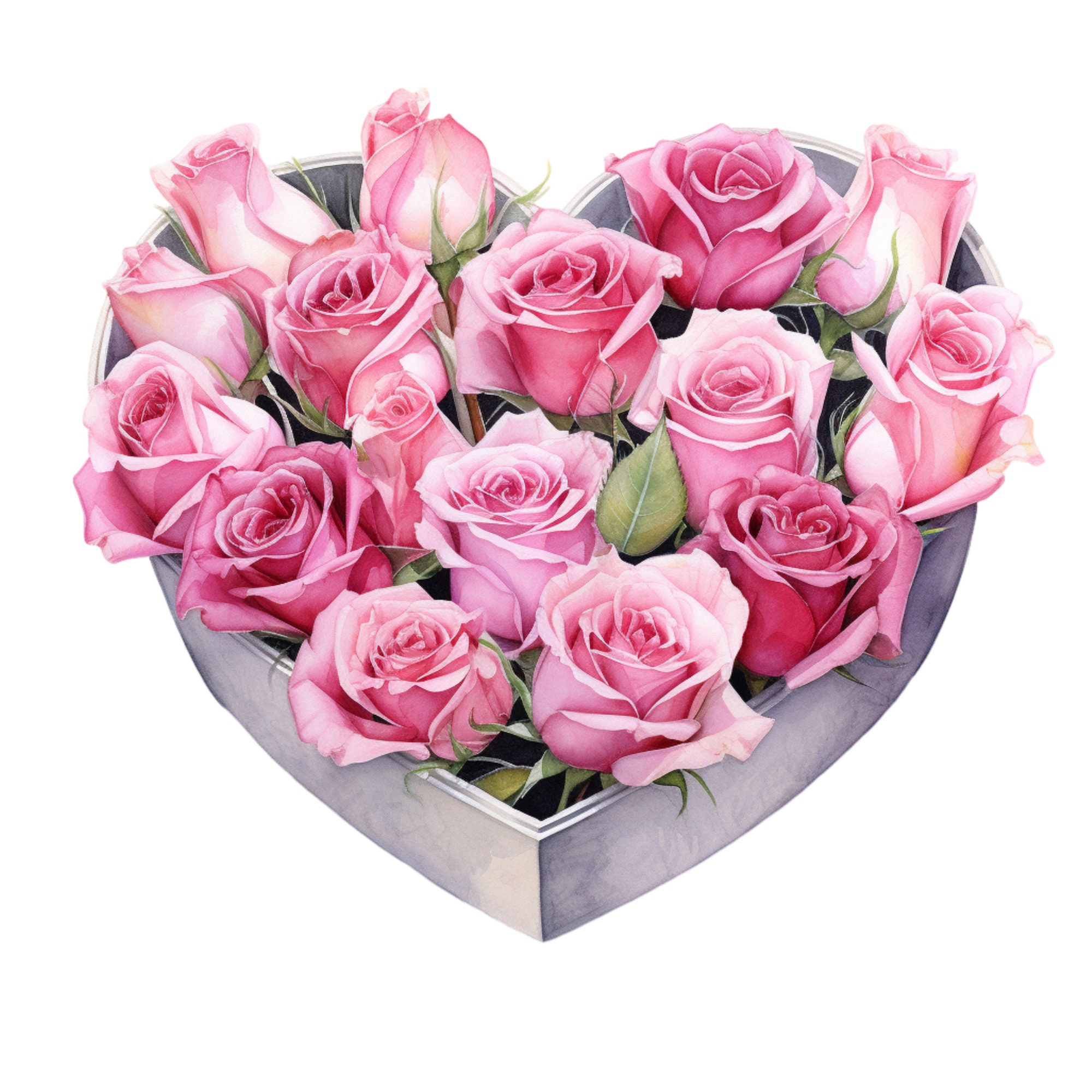 Valentine's Day Watercolor Clipart 8 Romantic Rose Heart Pngs, High ...