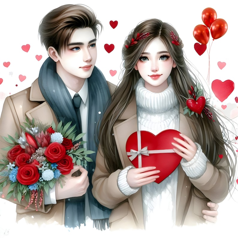 VALENTINES Day WATERCOLOR 10 CLIPART Bundle, Red Roses Bouquet, Heart ...