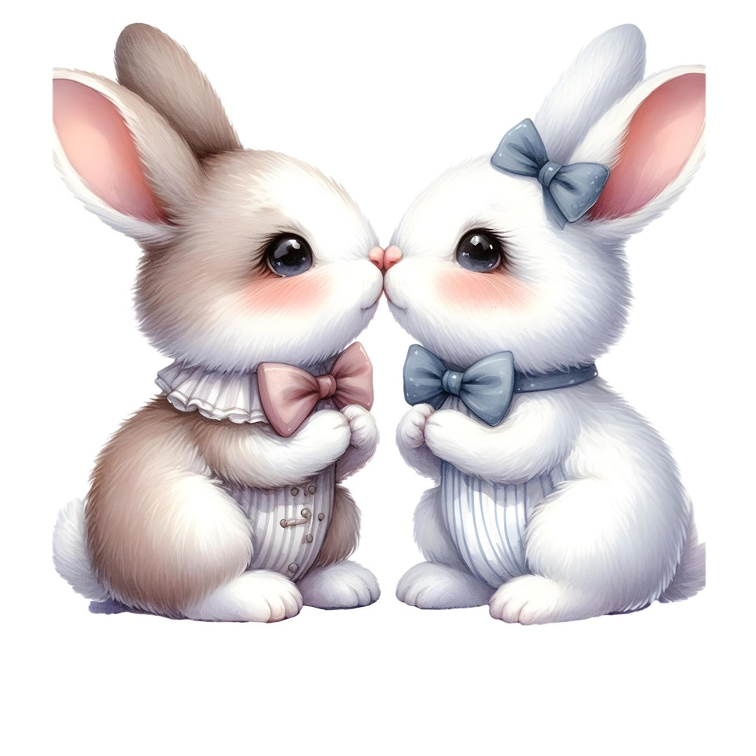 Love Bunny Rabbit Couple Watercolor Clip Art 8 High-quality PNG ...