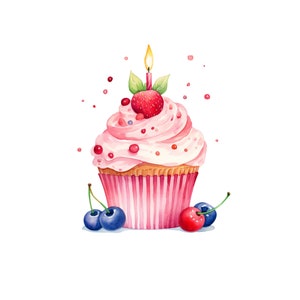 Watercolor Birthday Cupcakes Clipart - 8 PNG Pack, High-quality Digital ...