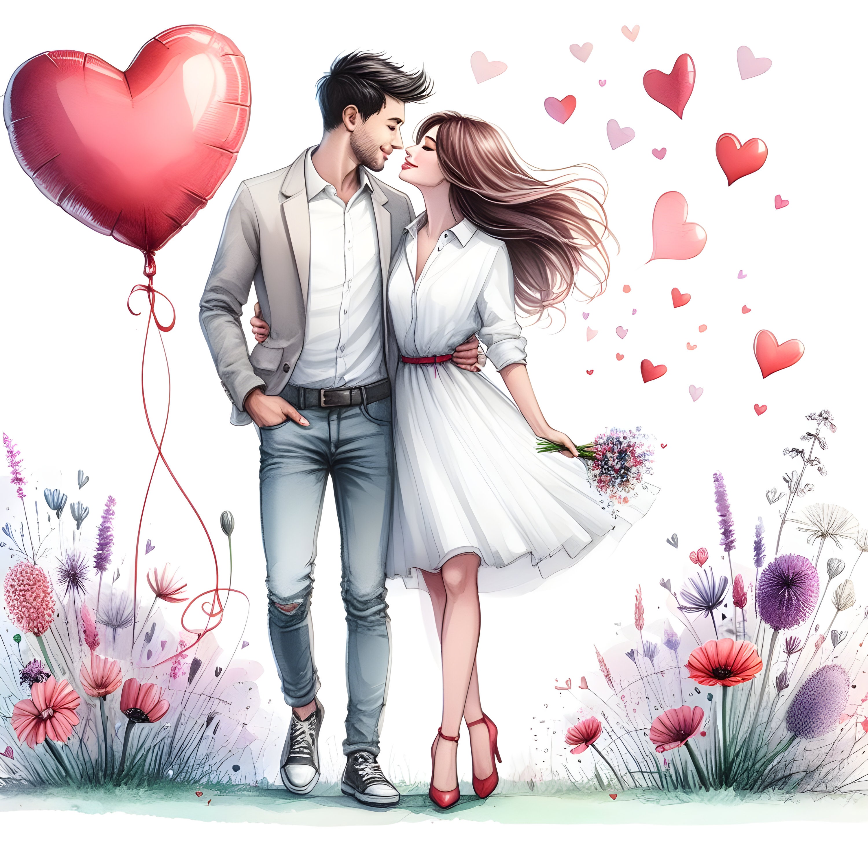 Romantic Watercolor Couple Clipart 10 Transparent Valentine's Day ...
