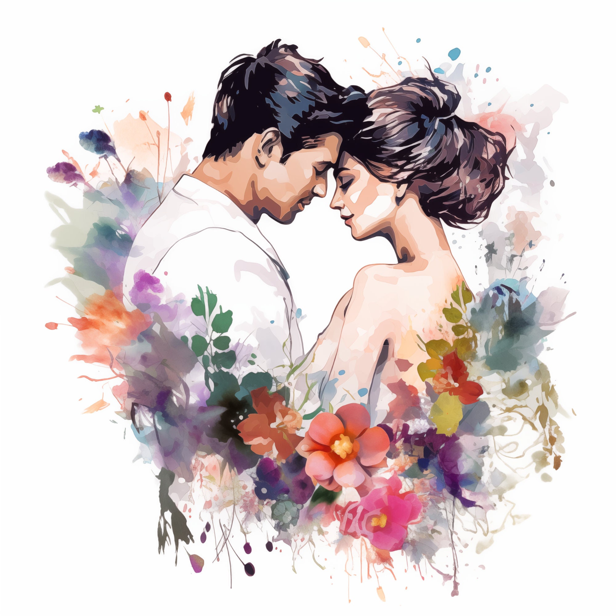 Romantic Clipart of Couples in Love Among Flowers, Share Love With ...