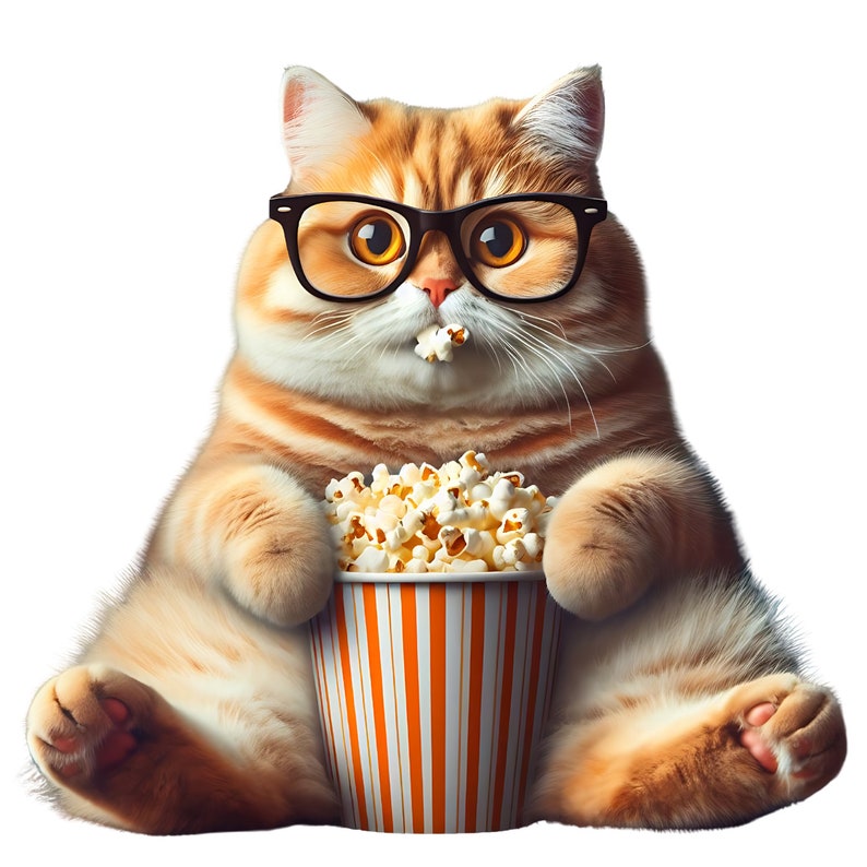 10 Cute Cat With Sunglasses & Popcorn Box Clipart Watercolor Digital ...