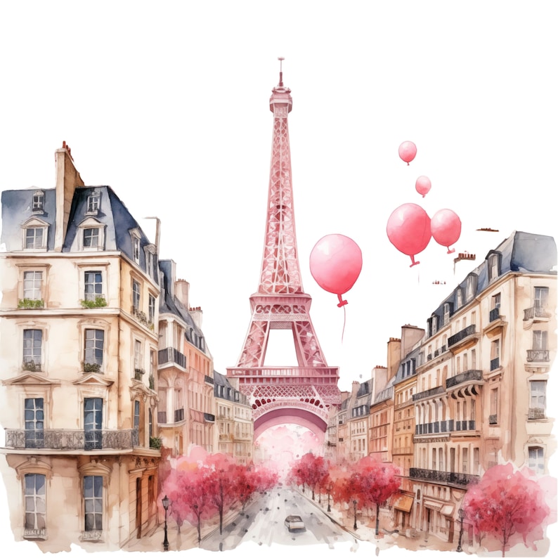 Eiffel Tower Watercolor Clipart Set: Paris Pink Illustration (PNG) - Etsy