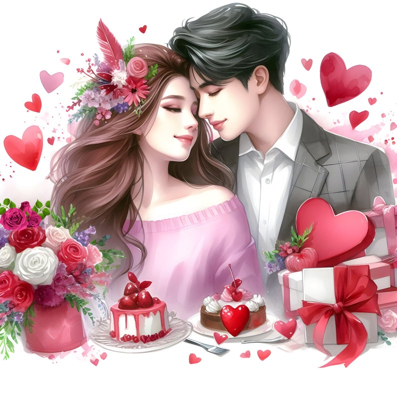 VALENTINES Day WATERCOLOR 10 CLIPART Bundle, Red Roses Bouquet, Heart ...