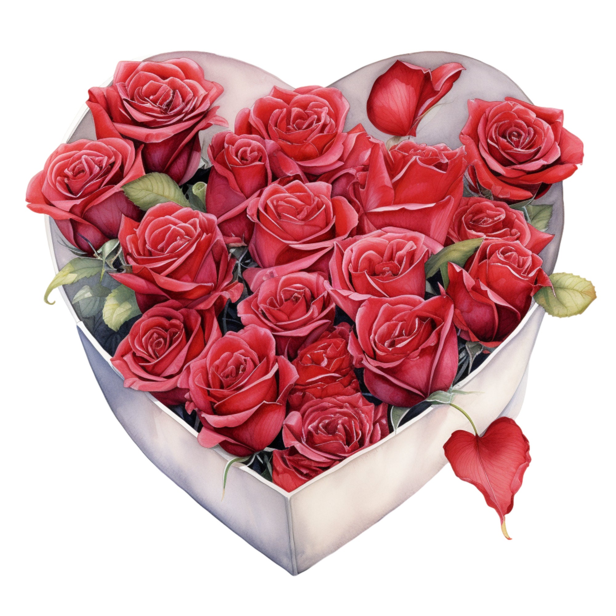 Valentine's Day Watercolor Clipart 8 Romantic Rose Heart Pngs, High ...