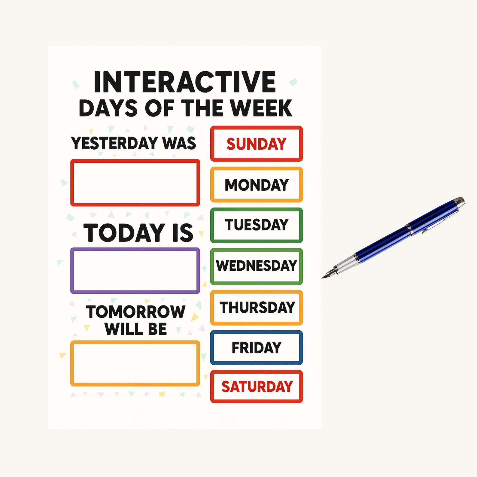 Days of the Week Printable: Geometric Kids Room Decor (JPG & PDF ...