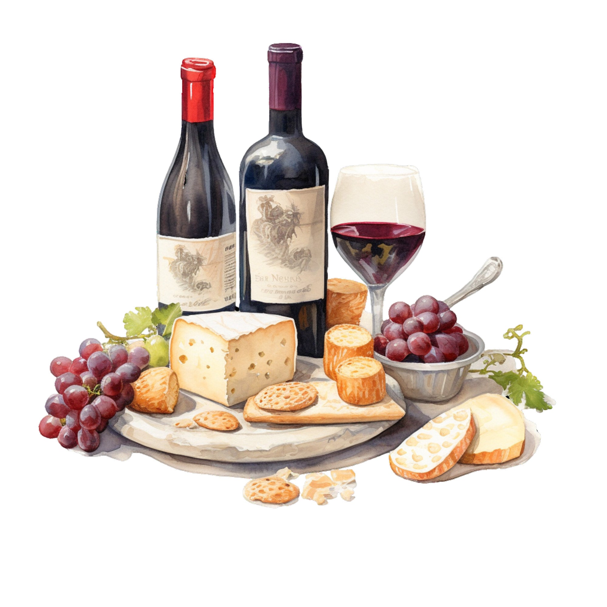Watercolor Wine and Cheese Clipart Set, 8 High-res Pngs, Perfect for ...