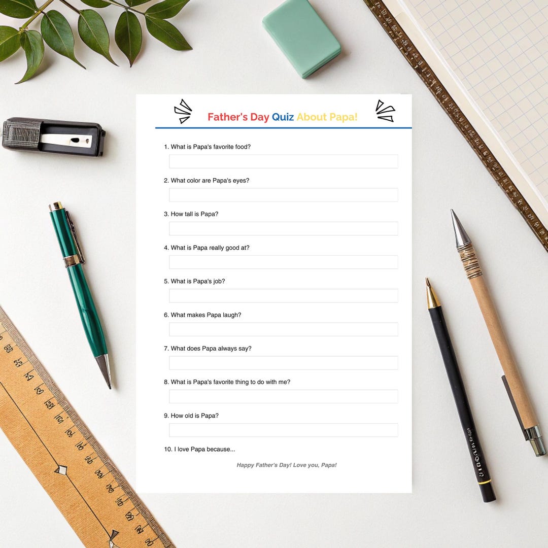 Father's Day Papa Quiz for Kids - Printable A4 PDF - Father's Day ...