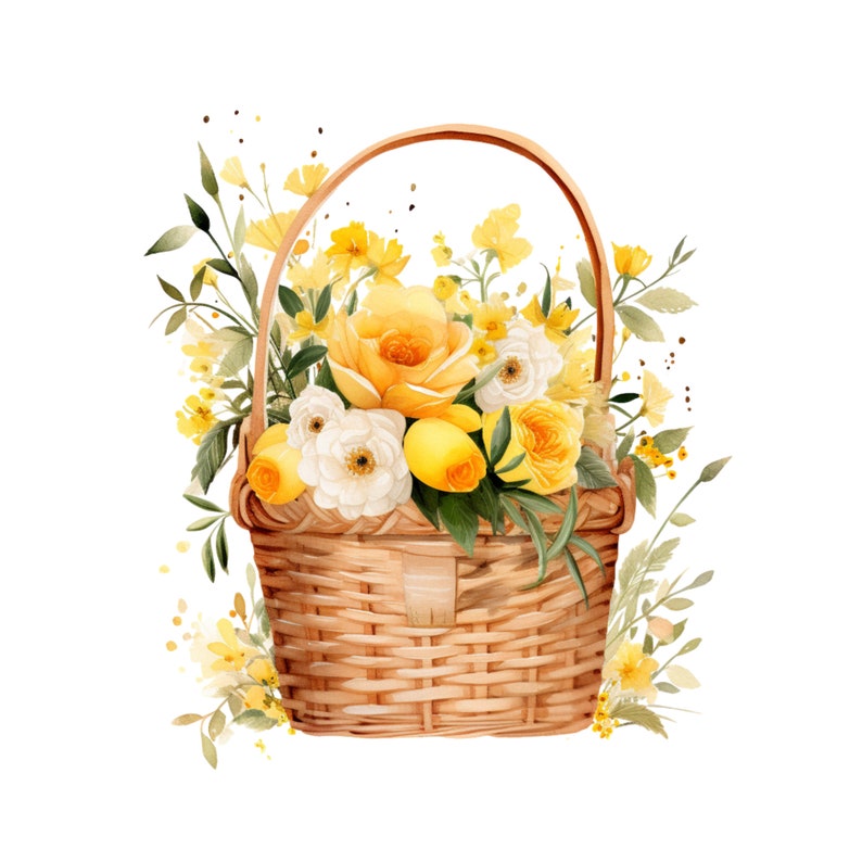 Botanical Basket Clipart With Watercolor Sunflowers Transparent, High ...
