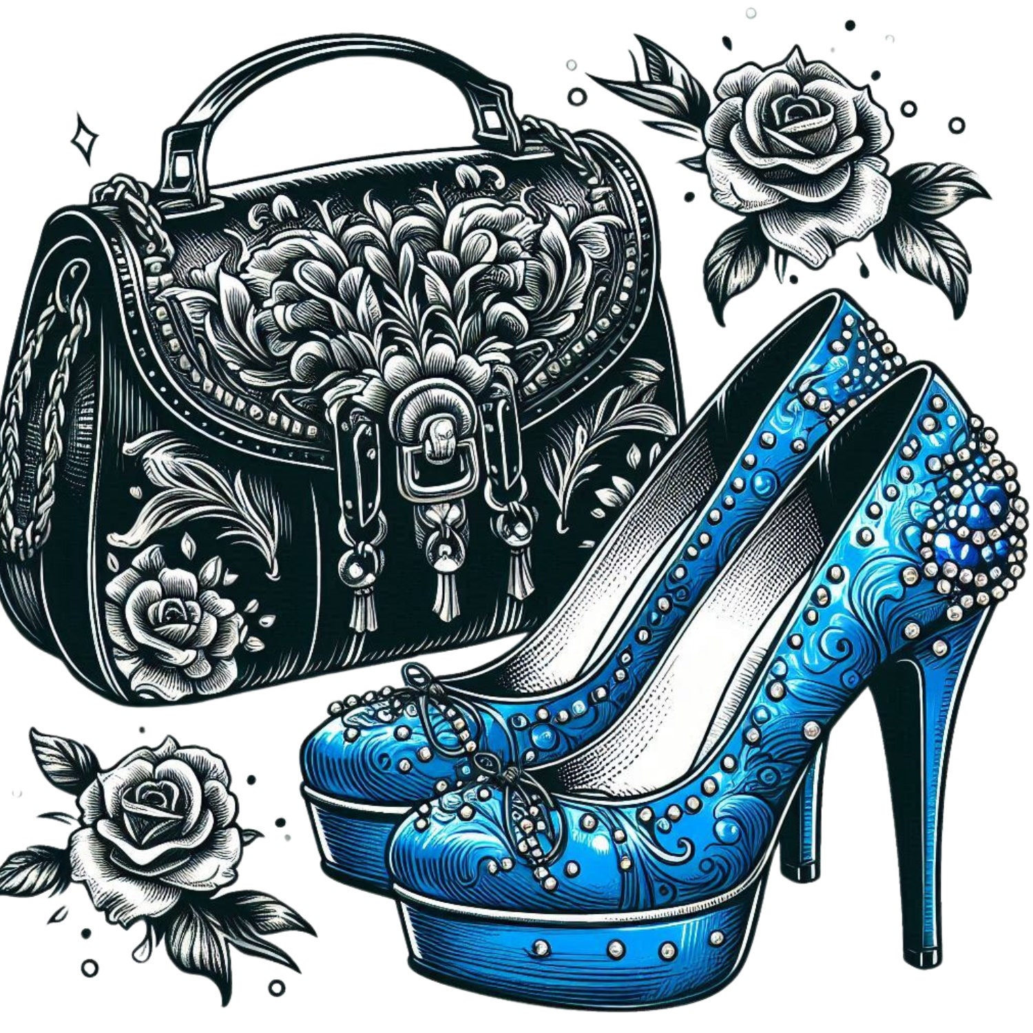Floral Fashion Bag & Heels Clipart: PNG Sublimation Design - Etsy