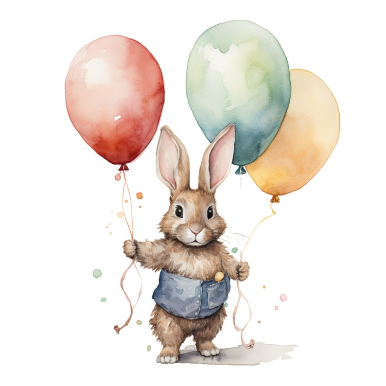 Adorable Bunny With Balloon Clipart 8 Watercolor Printable, Digital PNG ...