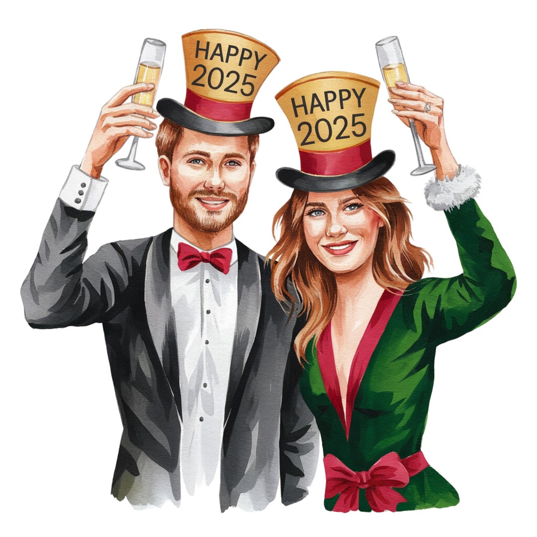 7happy New Year 2025 Watercolor Clipart Set, Happy New Year 2025 PNG ...