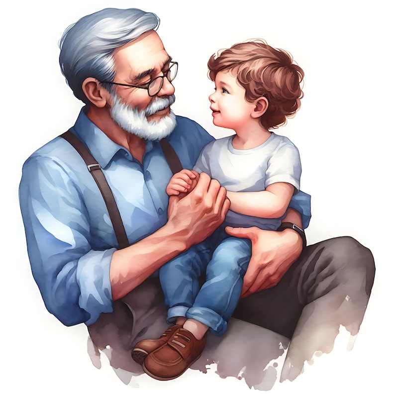 5 Watercolor Father's Day Clipart - Dad and Boy Clipart , Digital ...