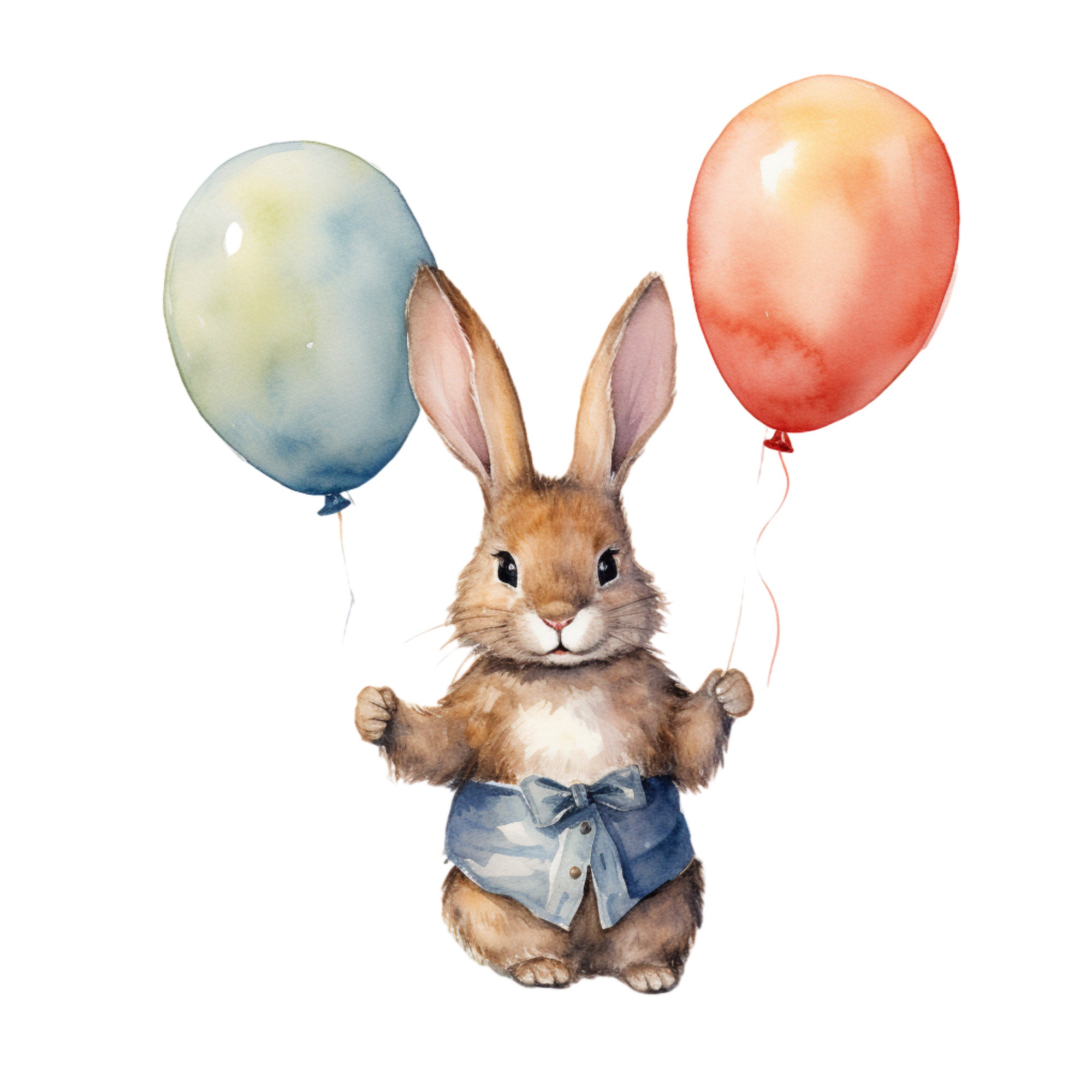Adorable Bunny With Balloon Clipart 8 Watercolor Printable, Digital PNG ...