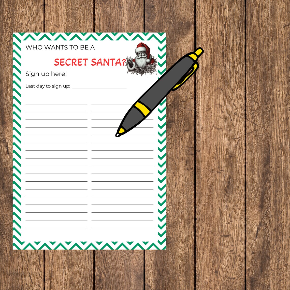 Secret Santa Printable Recording Sheet Template | Green Stripes Style ...