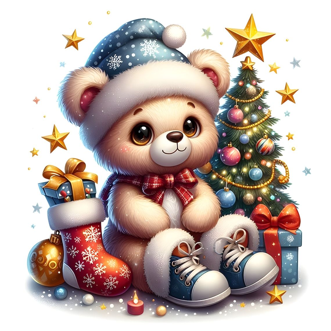 8 Christmas Teddy Bear Clipart Set 8 Watercolor Holiday Bears, Digital ...