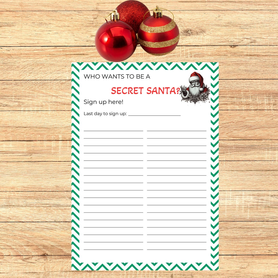 Secret Santa Printable Recording Sheet Template | Green Stripes Style ...