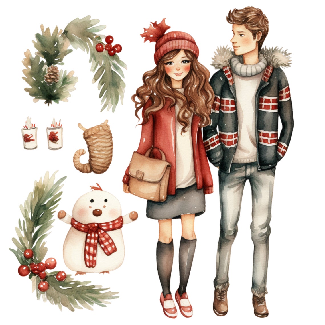 A Cozy Christmas Clipart, Romantic Couple Clipart, Winter Couple ...