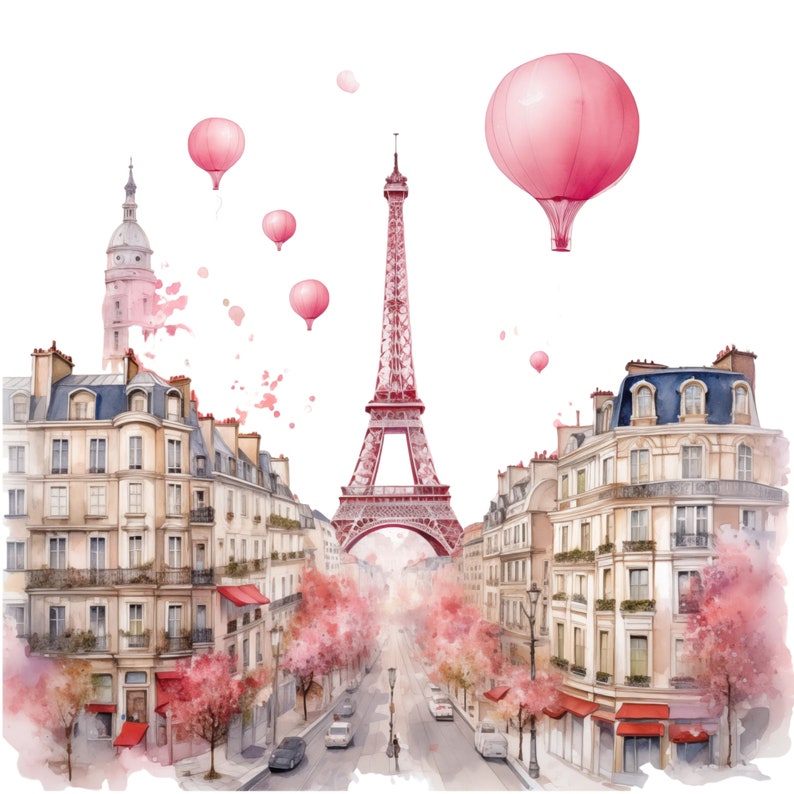 Eiffel Tower Watercolor Clipart Set: Paris Pink Illustration (PNG) - Etsy