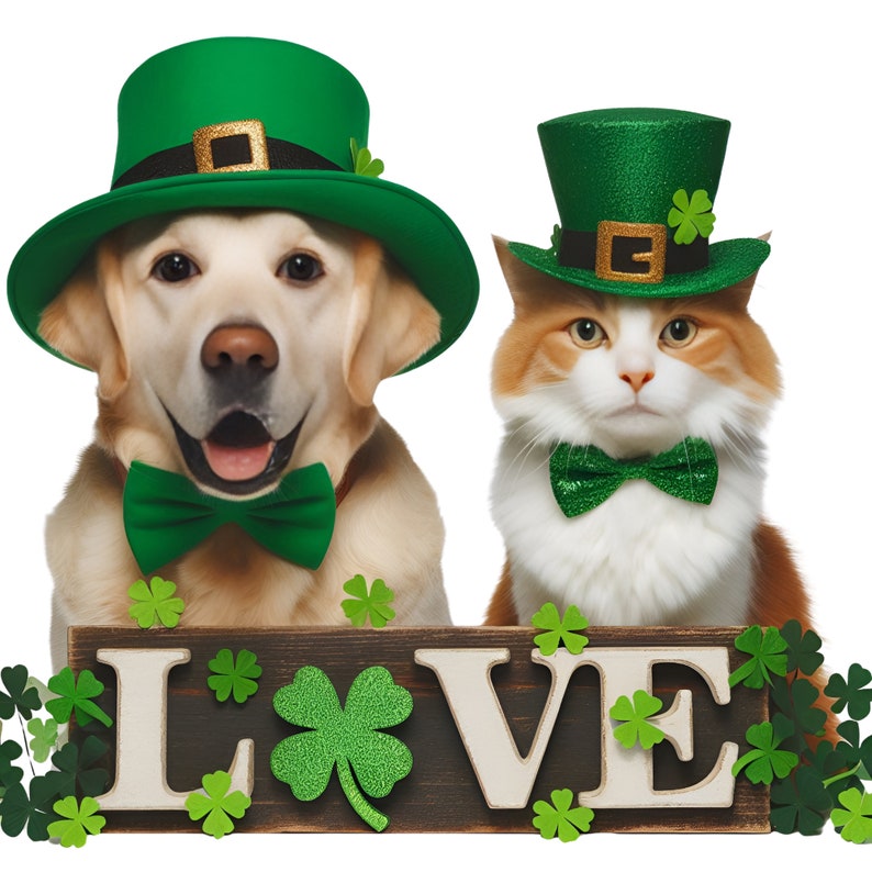 10 St. Patrick's Day Pets Clipart Png - Lucky Dogs and Cats With Clover ...