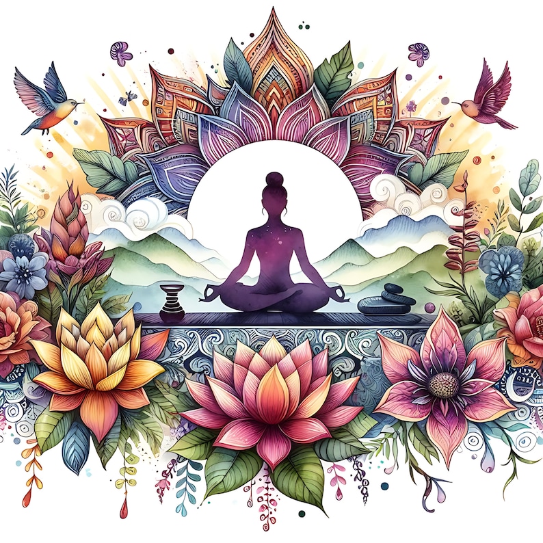 Yoga Watercolor Clipart Bundle - 5 PNG Meditation Images | Mindful ...