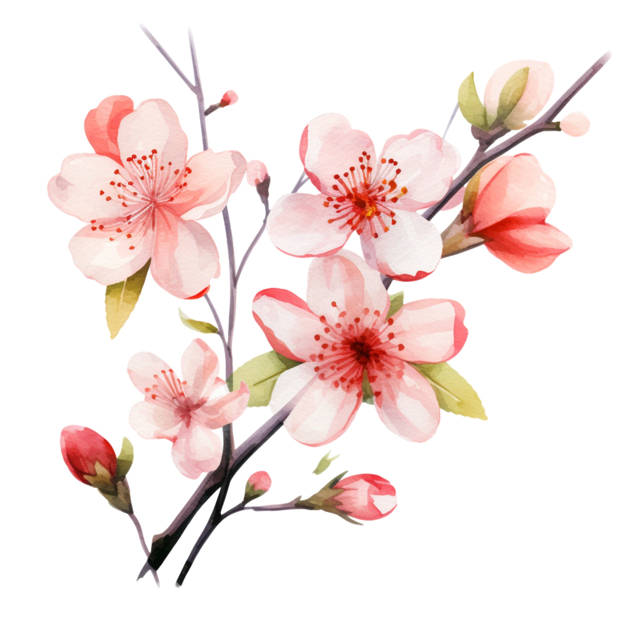 Spring Watercolor Clipart Set Cherry Blossoms & Birds, 8 PNG Images for ...
