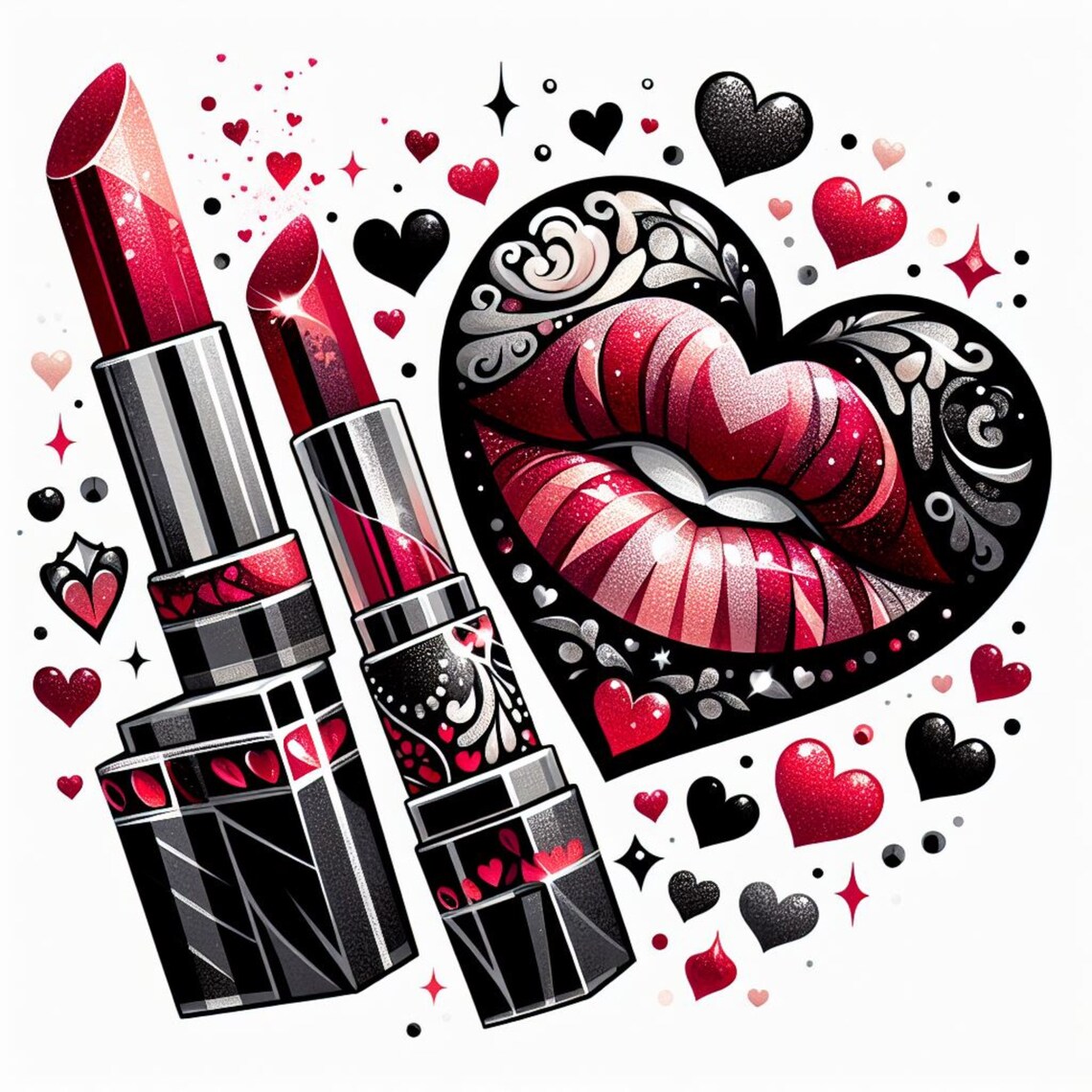 9 Adorable Watercolor Heart Lipstick Clipart Printable PNG Files ...