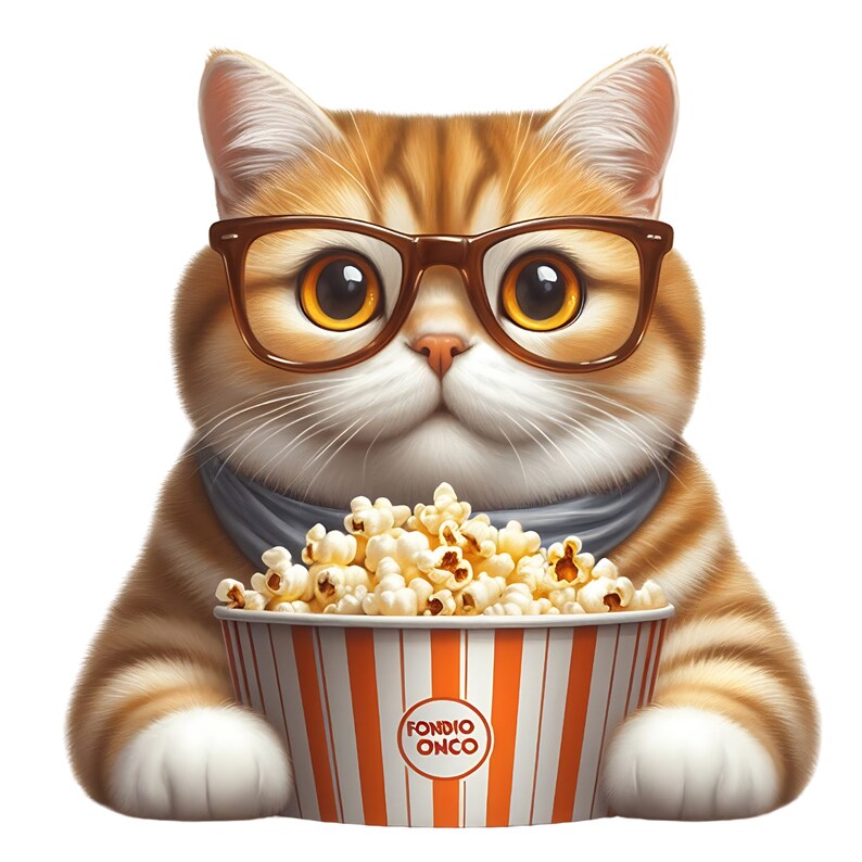 10 Cute Cat With Sunglasses & Popcorn Box Clipart Watercolor Digital ...