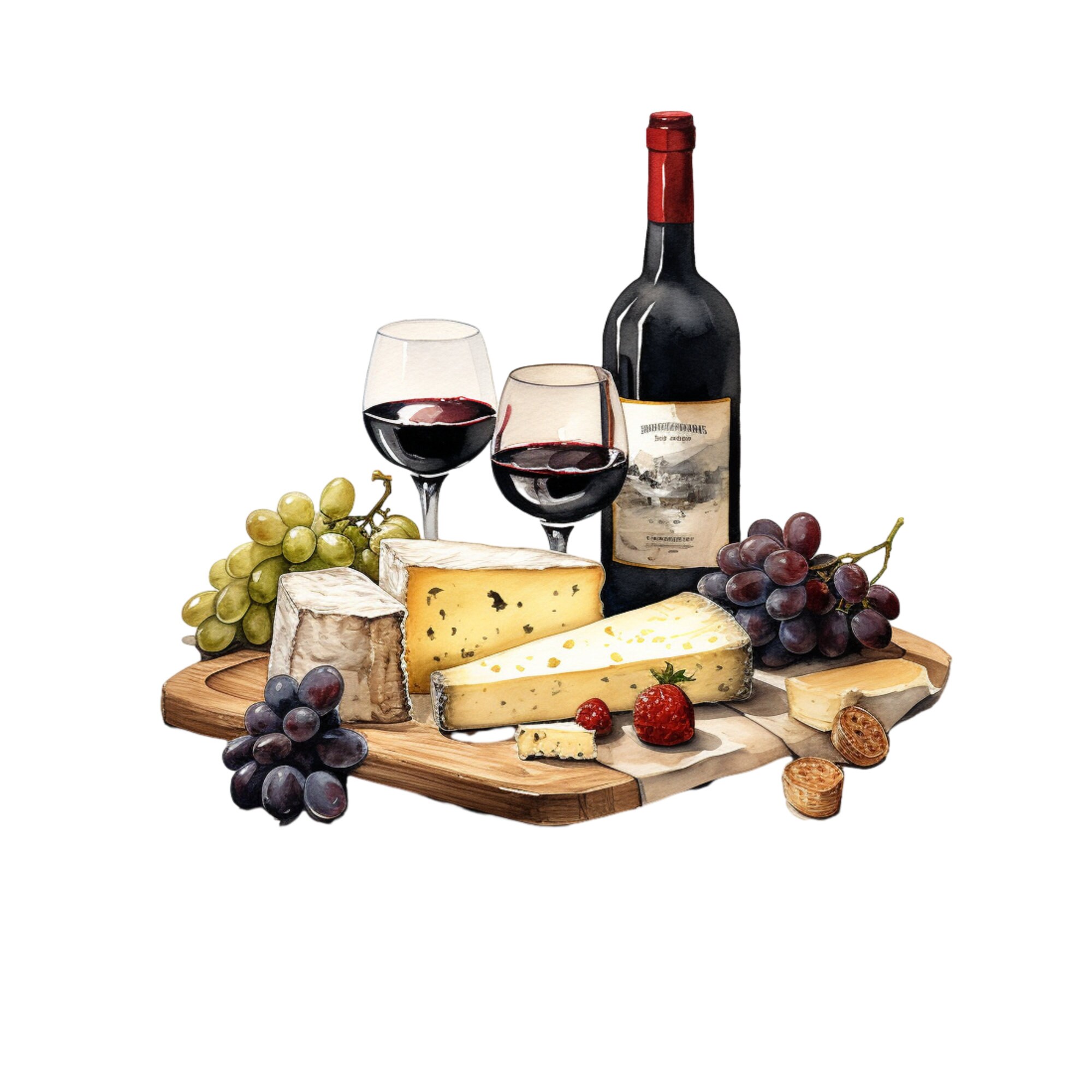 Watercolor Wine and Cheese Clipart Set, 8 High-res Pngs, Perfect for ...