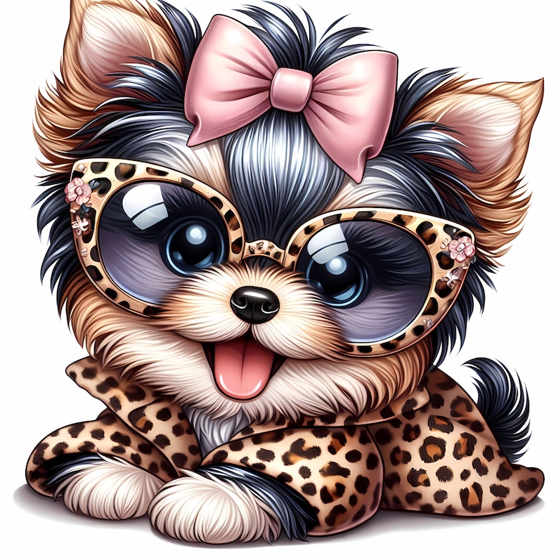 8 Cute Dog Clip Art PNG Leopard Print Bow Baby Animal Clipart Set PNG ...