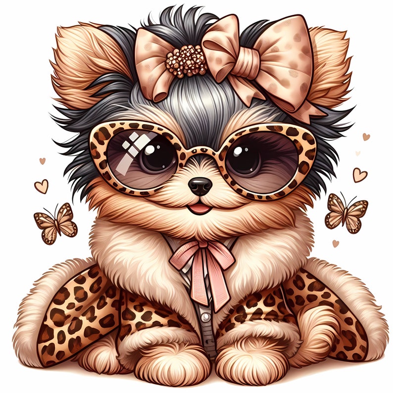 8 Cute Dog Clip Art PNG Leopard Print Bow Baby Animal Clipart Set PNG ...