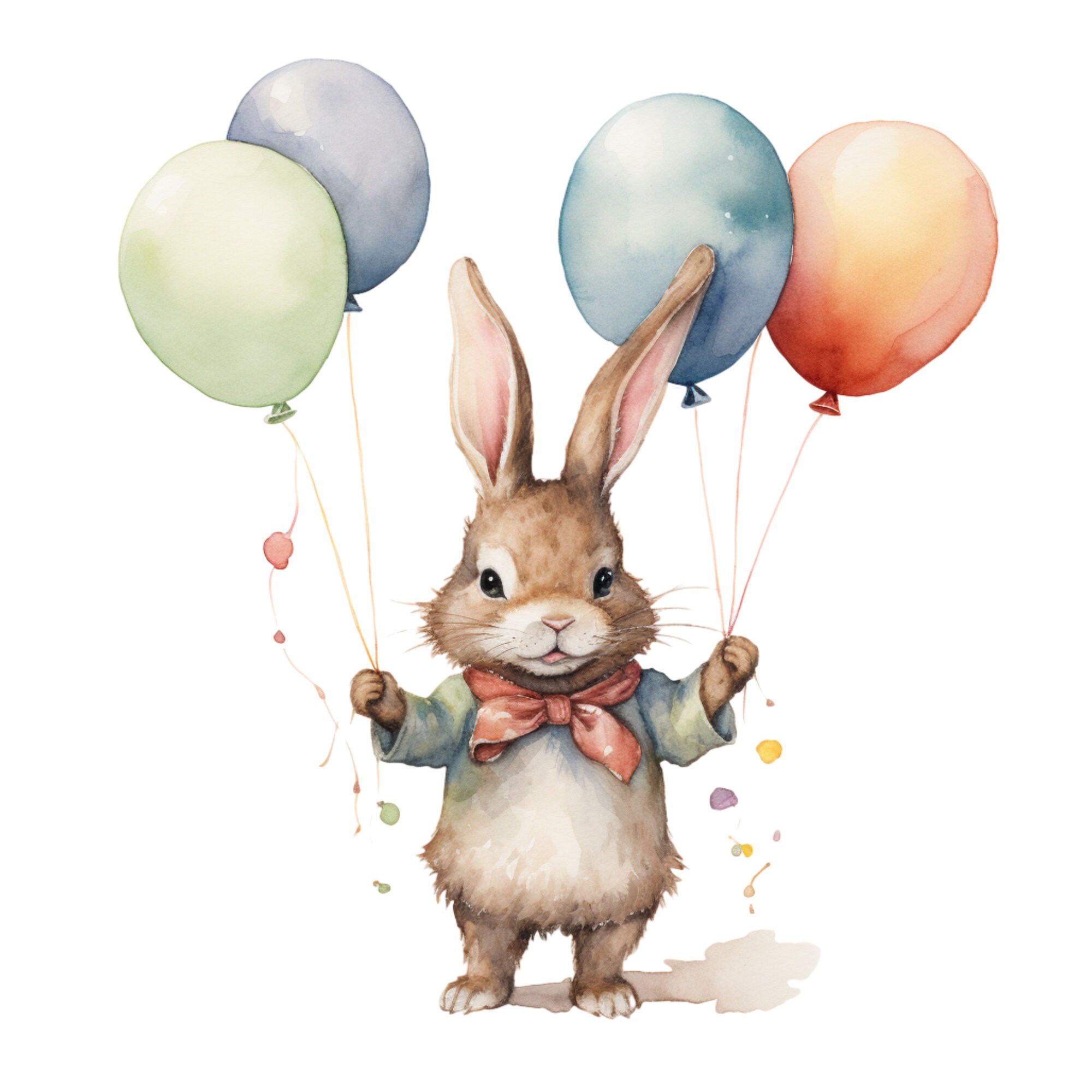 Adorable Bunny With Balloon Clipart 8 Watercolor Printable, Digital PNG ...