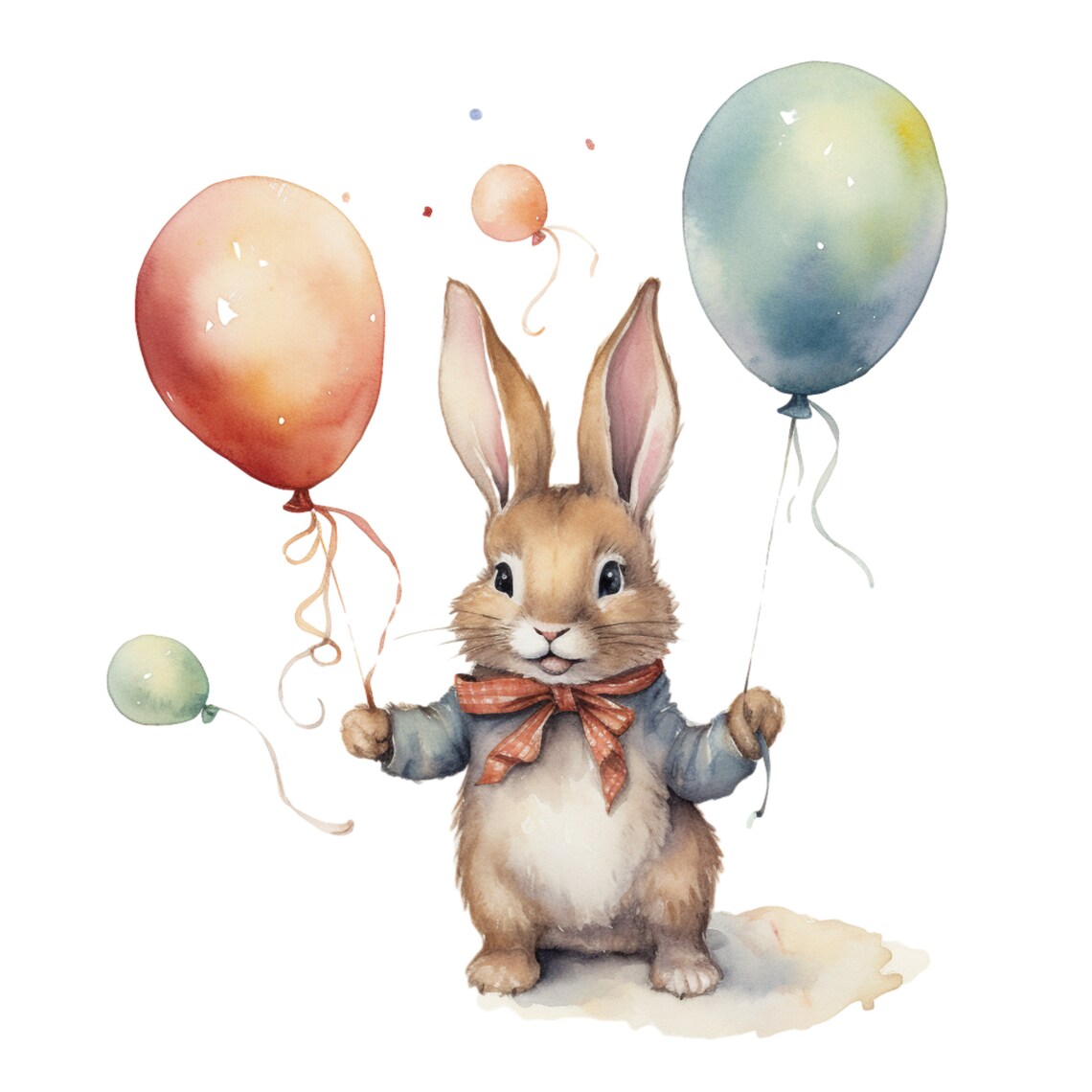 Adorable Bunny With Balloon Clipart 8 Watercolor Printable, Digital PNG ...