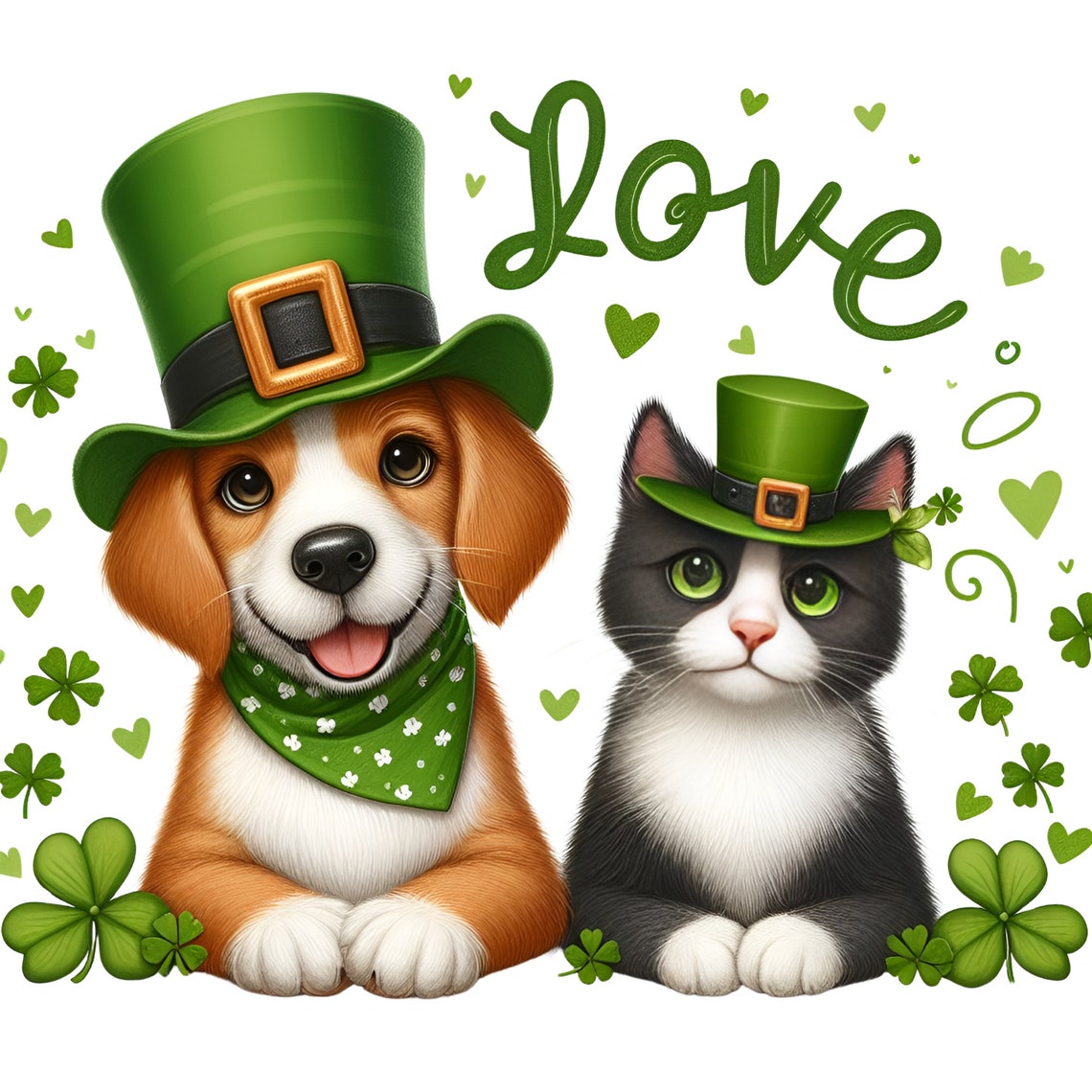 10 St. Patrick's Day Pets Clipart Png Lucky Dogs and Cats With Clover ...