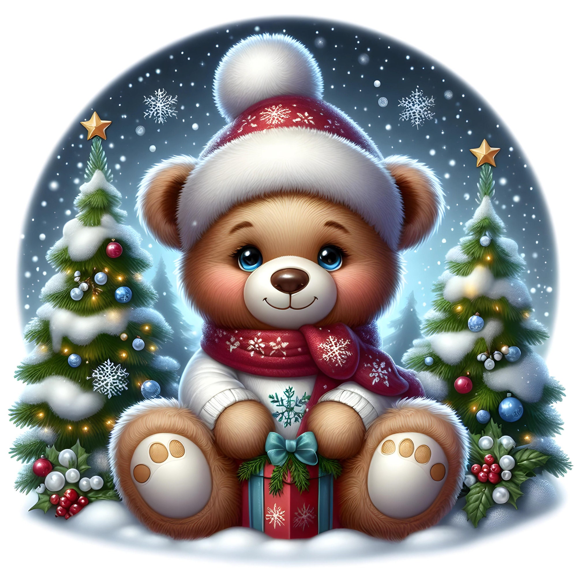 Christmas Teddy Bear Clipart Set: Watercolor Holiday Designs (digital ...